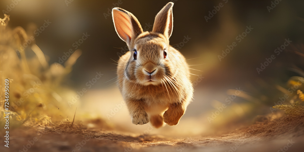Captivating Action Shot: Energetic Rabbit Mid-Leap in Golden Hour Light ...