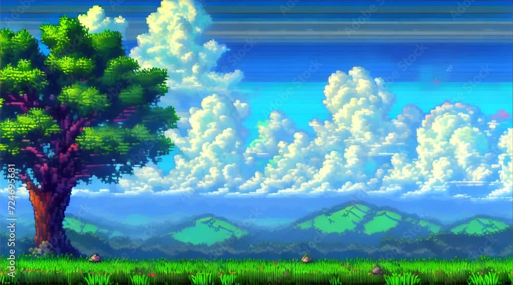 pixel art 16 bit style retro video game background Stock 비디오 | Adobe Stock