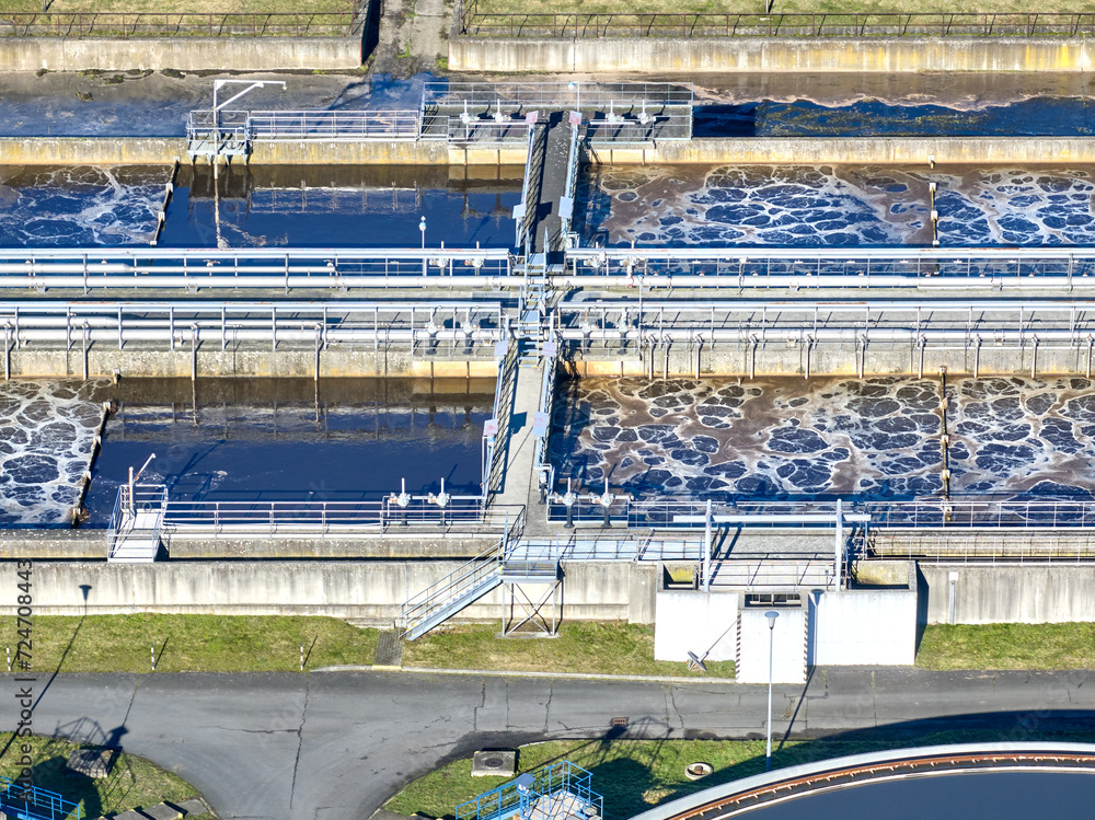 Vertical view of the municipal wastewater treatment plant. Servicing ...