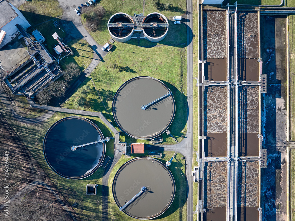 Vertical view of the municipal wastewater treatment plant. Servicing ...