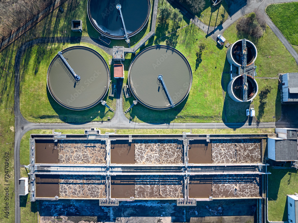 Vertical view of the municipal wastewater treatment plant. Servicing ...