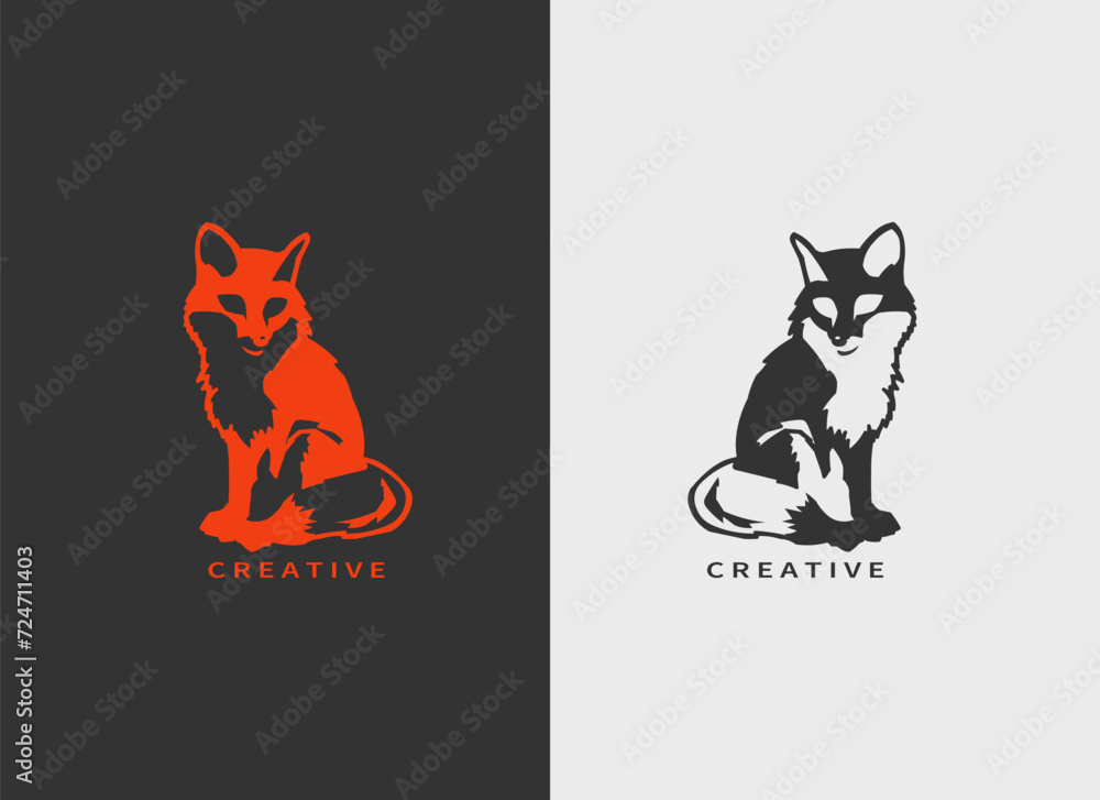 Silhouette full body fox cartoon. silhouette cartoon fox sitting . Fox ...