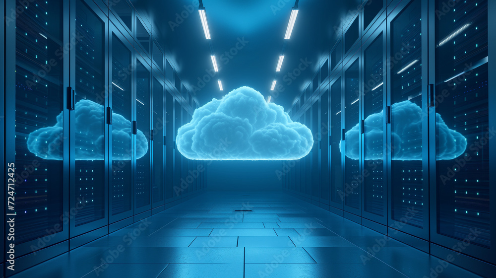 Corridor in Working Data Center Full of Rack Servers and Supercomputers ...