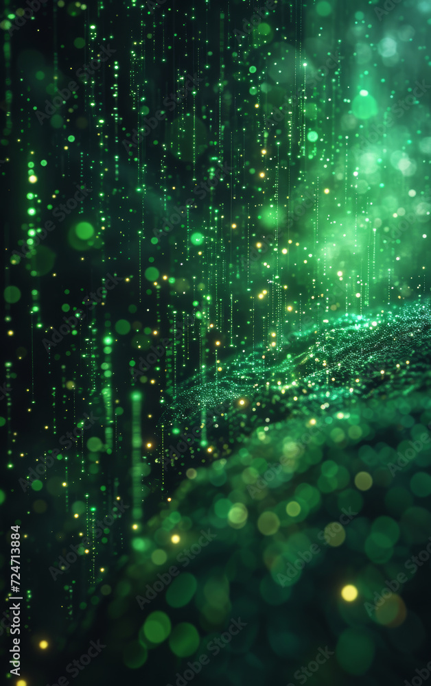 Green Particle Bokeh on Surface. Close-up of green sparkling particles ...