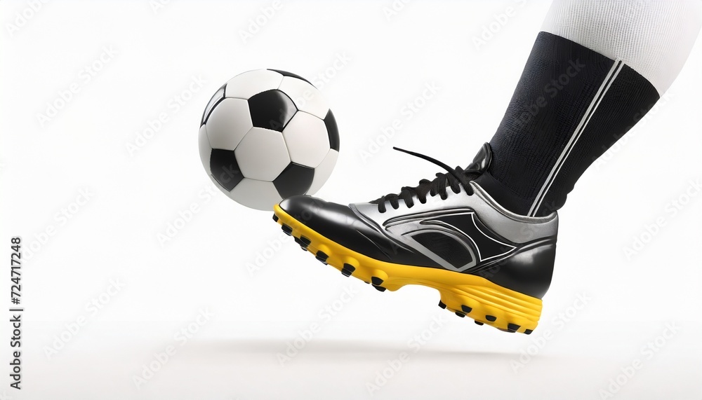 side view of football boot kicking a soccer ball generative ai Stock ...