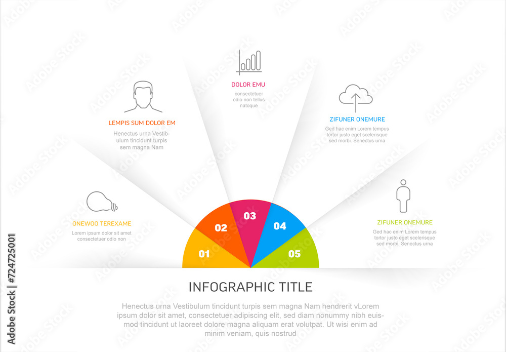 Light fan Infographic with five color accent items icons and ...