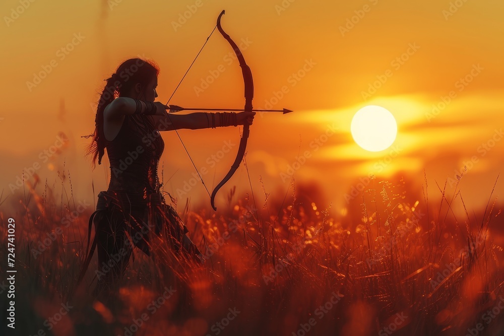 As the sun sets over the open field, a skilled archer takes aim with ...
