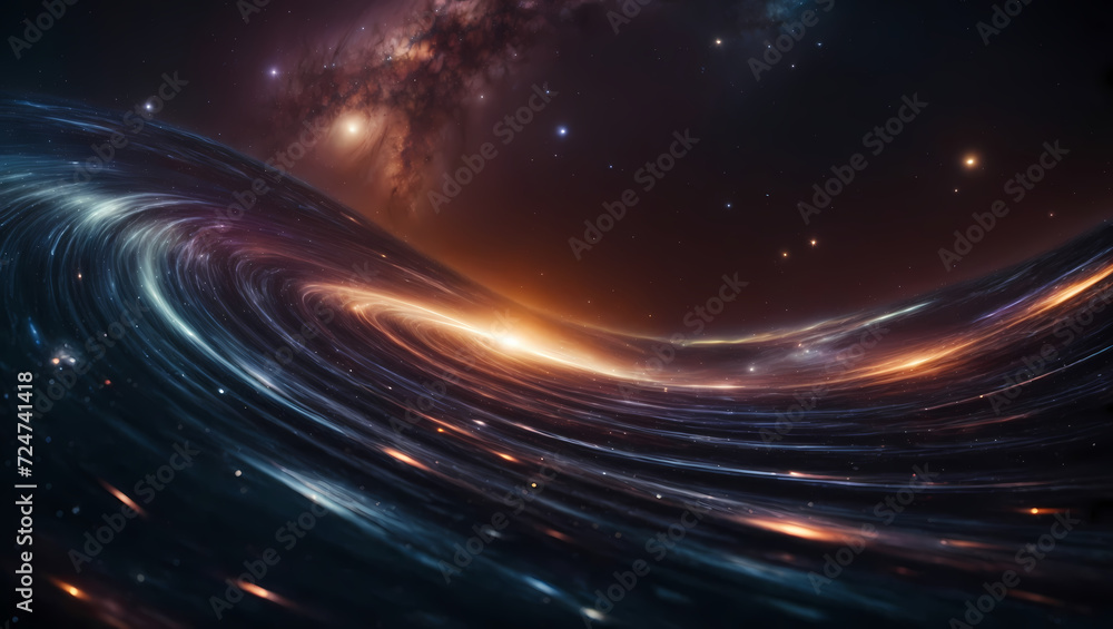 Galactic hyperdrive background with streaks of light curving around ...