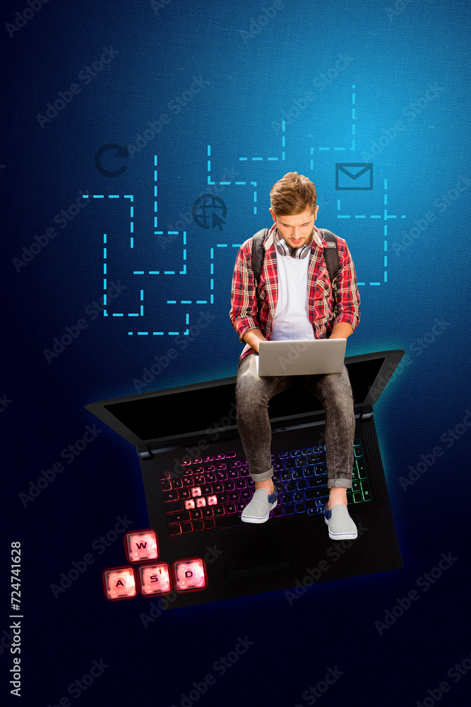 Composite collage picture image of young man student coding gaming ...