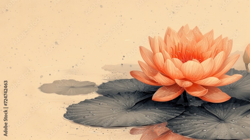a water lily floating on top of a body of water with lily pads on the ...