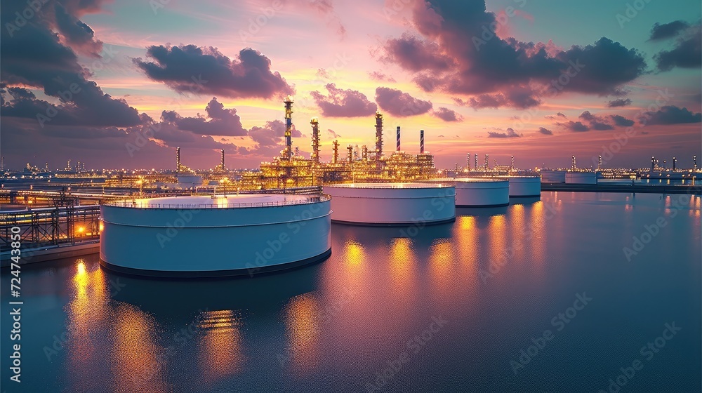 Side view of oil tank storage chemical petroleum petrochemical refinery ...