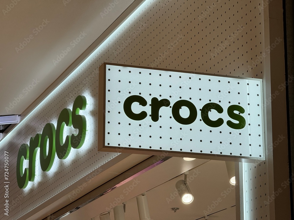Shanghai,China-Jan. 31st 2024: Crocs store sign. Crocs company brand ...