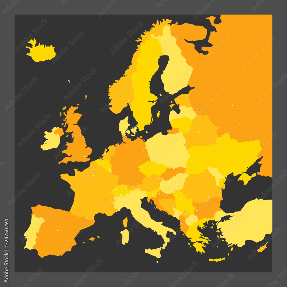 Political map of Europe. Blue colored blank vector map with capital ...