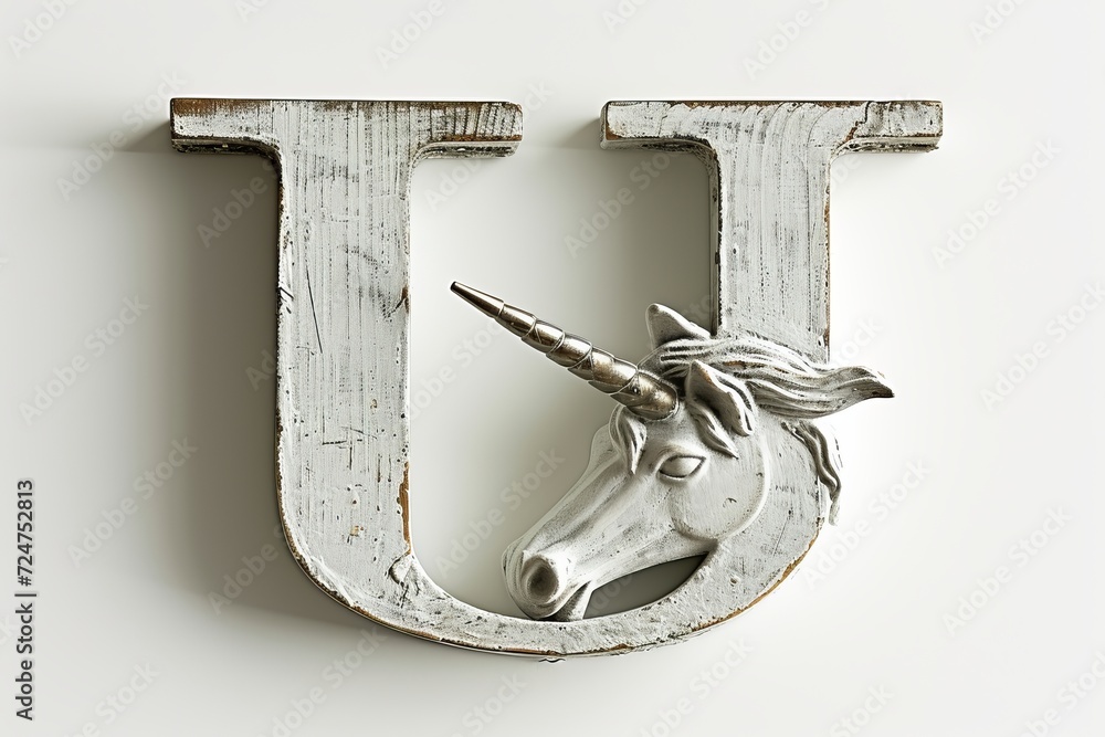 Unicorn head shaped letter u isolated on white background for graphic ...