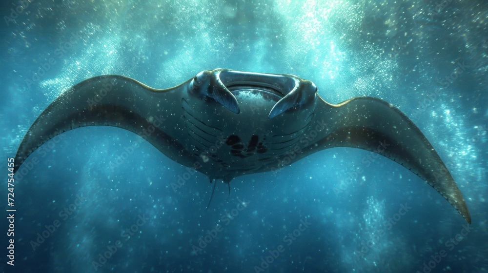 a manta ray swims through the water in a scene from the film the shape ...