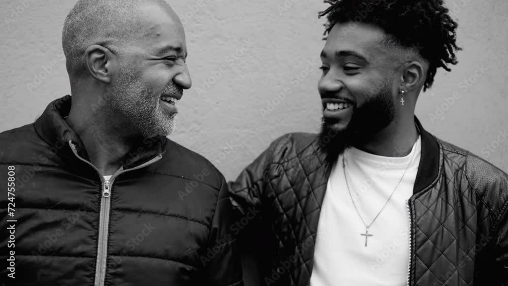 Monochromatic Image of Joyful African American Father in 50s and Adult ...