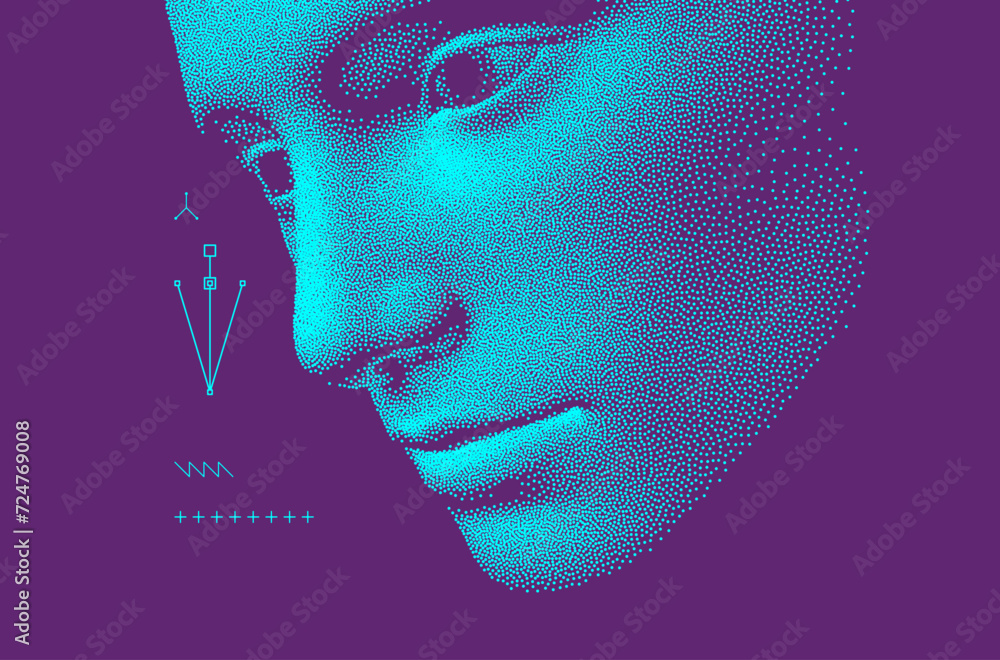 Network forming AI human face. Technology and robotics concept ...