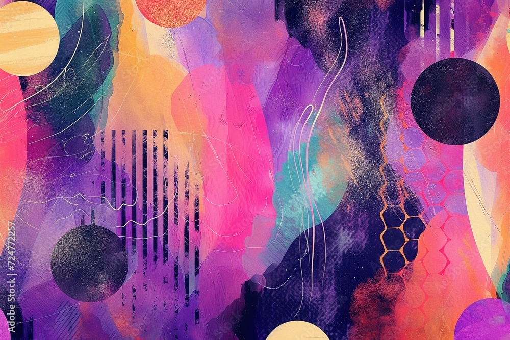 Neon Fusion Patterns: A digital illustration featuring a texture ...