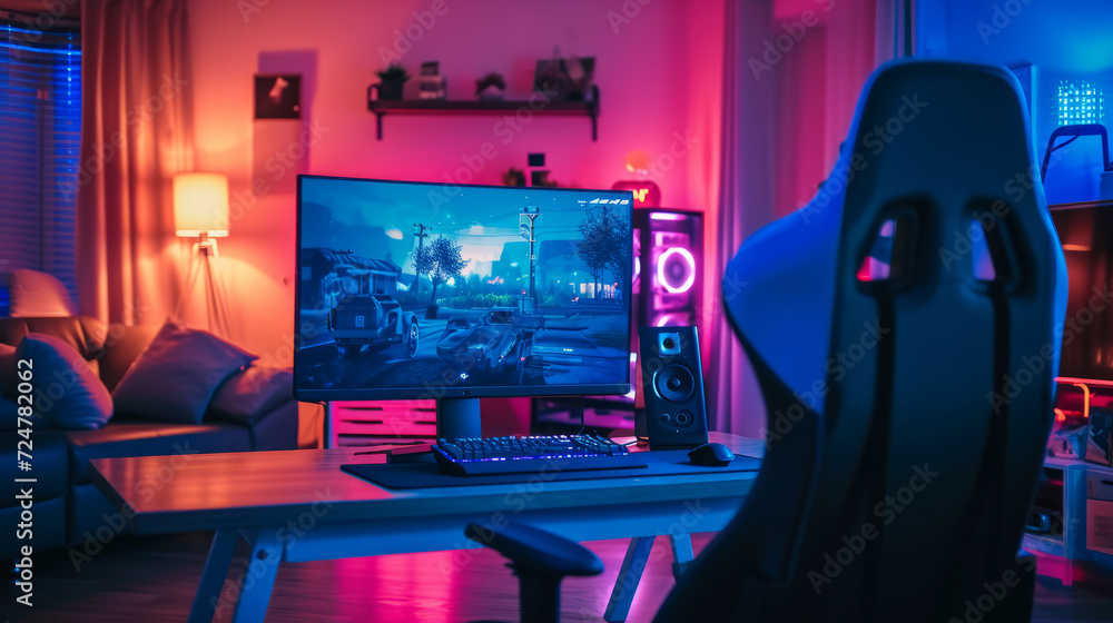 Powerful Personal Computer Gamer Rig with First-Person Shooter Game on ...