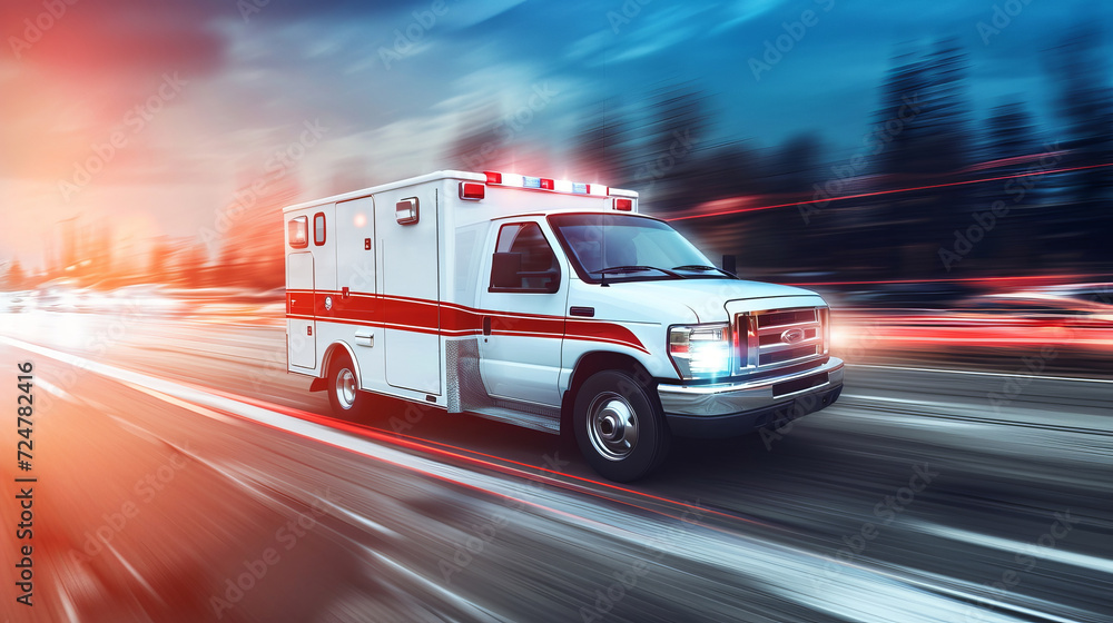 Quick response medical ambulance vehicle or truck speeding on the way ...