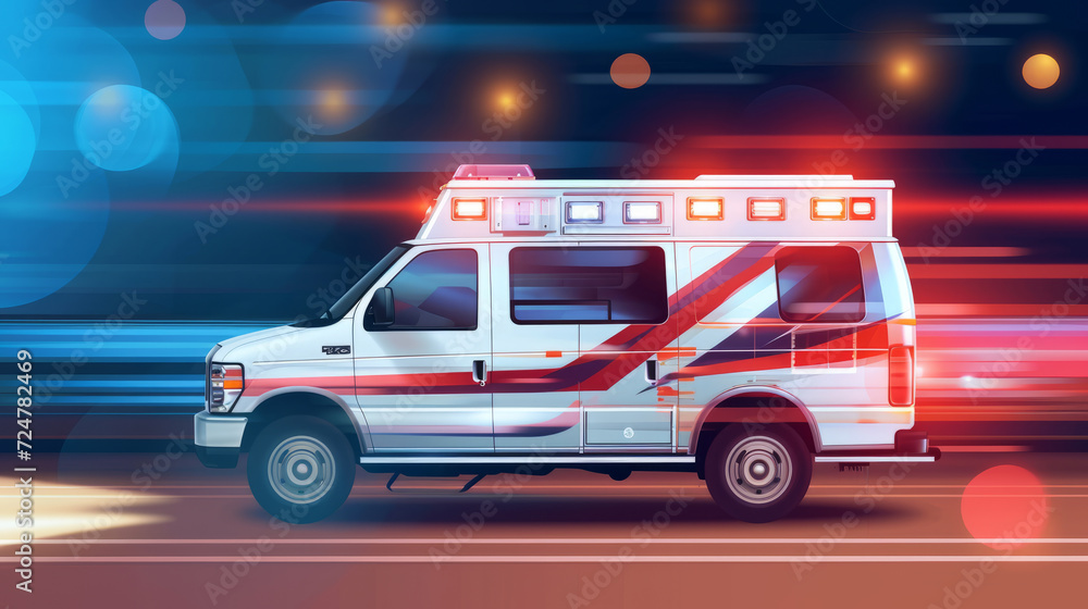 Quick response medical ambulance vehicle or truck speeding on the way ...