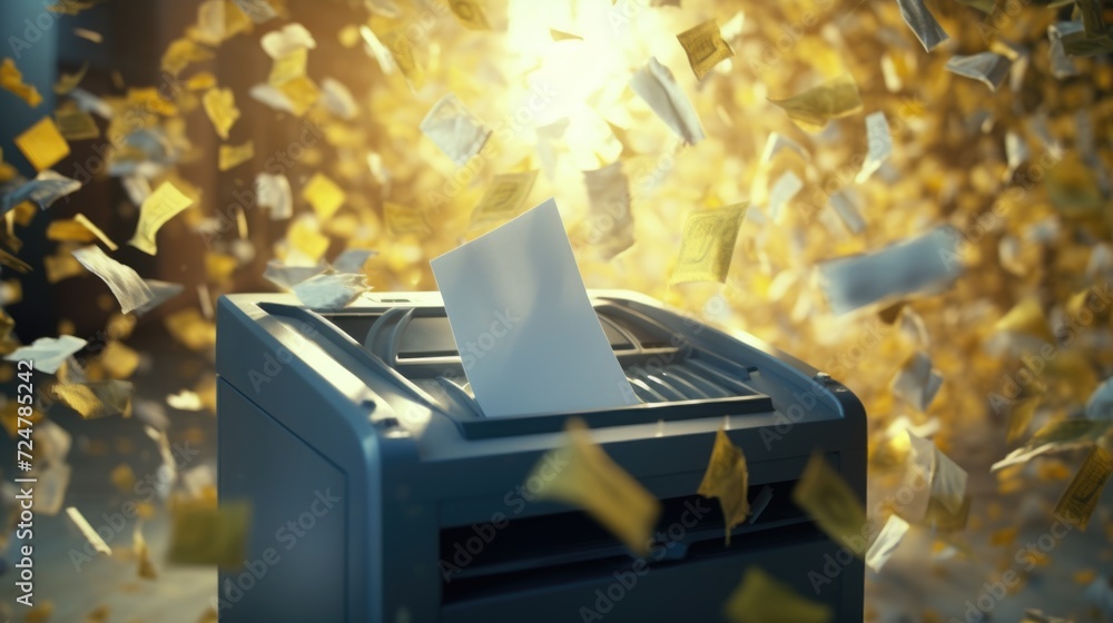 A printer with a sheet of paper flying out of it. Perfect for ...