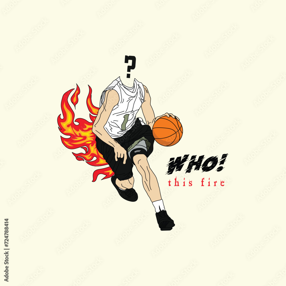 Swish basketball player on firing vector design with minimal style ...