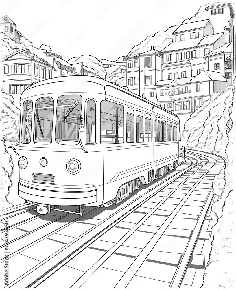 Tramway Coloring Page, Ai generative Stock Illustration | Adobe Stock