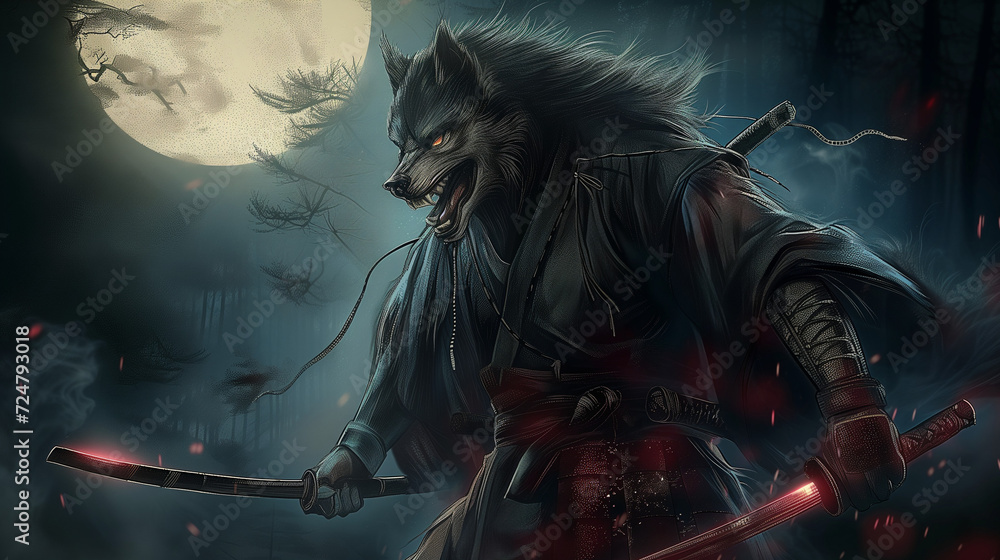Werewolf Samurai Warrior Cursed Nobleman Ancient Japan Sengoku Jidai Stock Illustration | Adobe ...