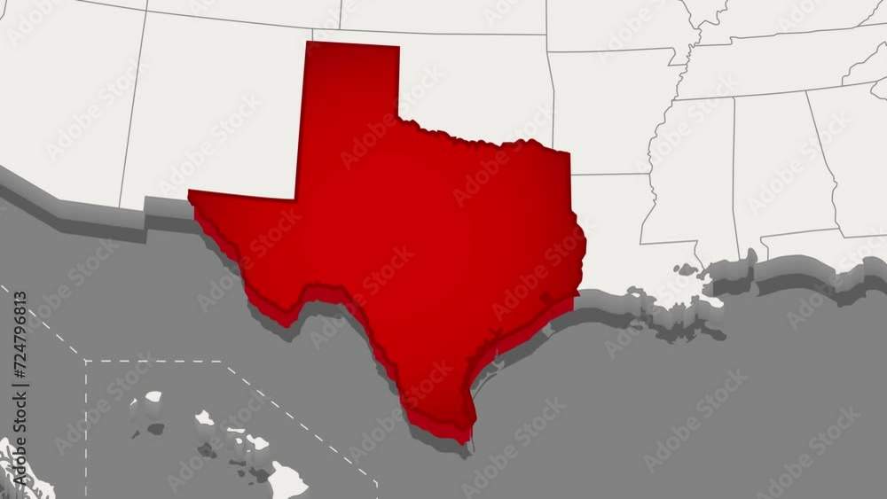 The state of Texas is highlighted in red on a minimalistic map of the ...