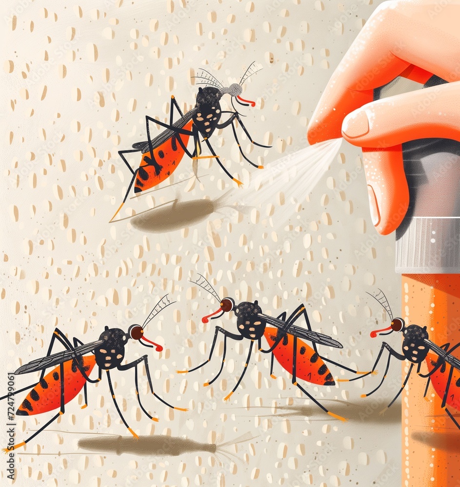Drawing of a hand using insecticide product in a spray container ...