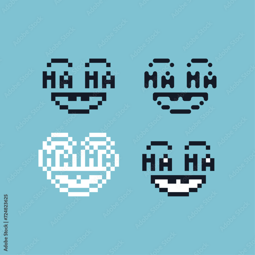 Pixel art outline sets icon of haha face variation color. joke face ...
