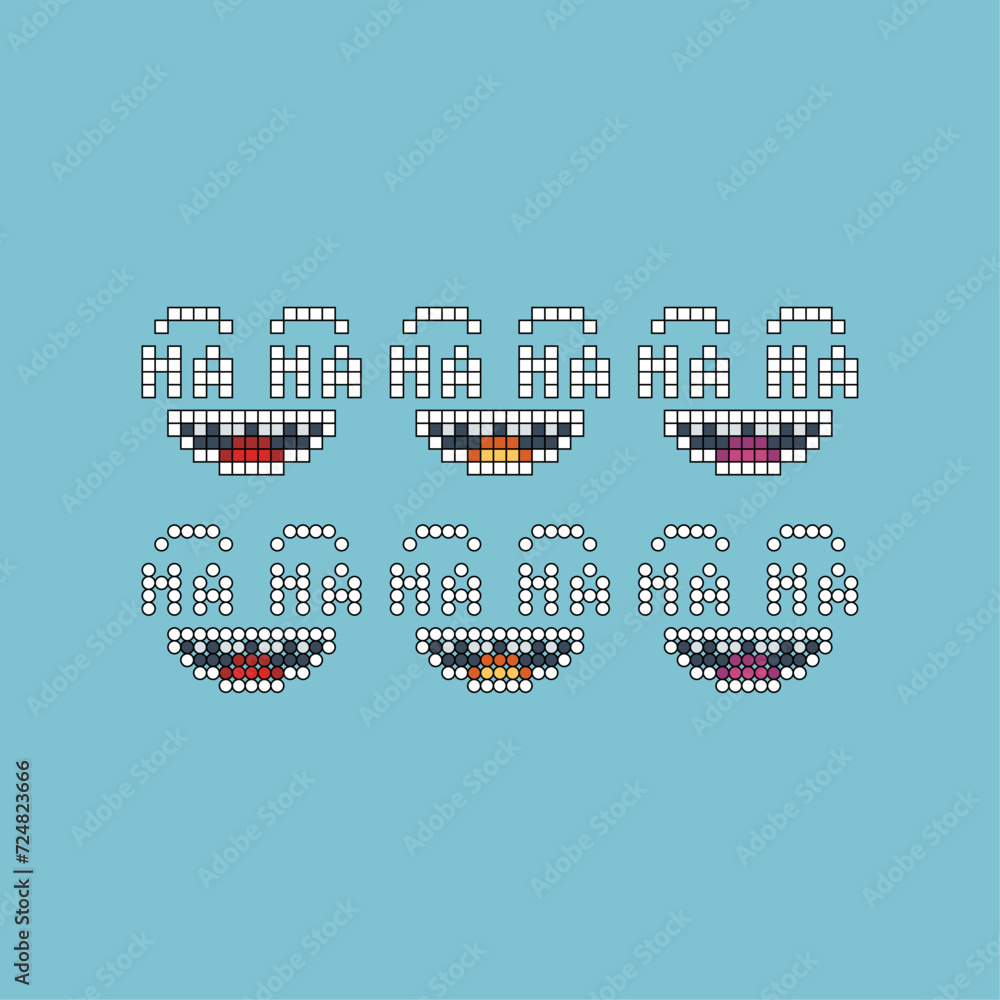 Pixel art stroke sets icon of haha face variation color. joke face icon ...