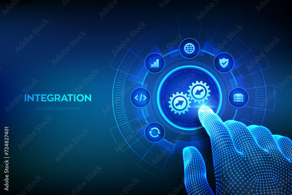 Integration Data System System Integration Concept On Virtual Screen Industrial Smart