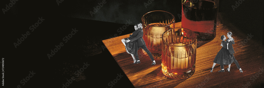 Elegance and passion. Beautiful young man and woman dancing tango on ...