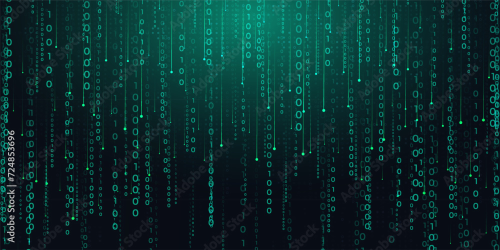 Digital technology hacking binary code, futuristic internet network connection dark black ...