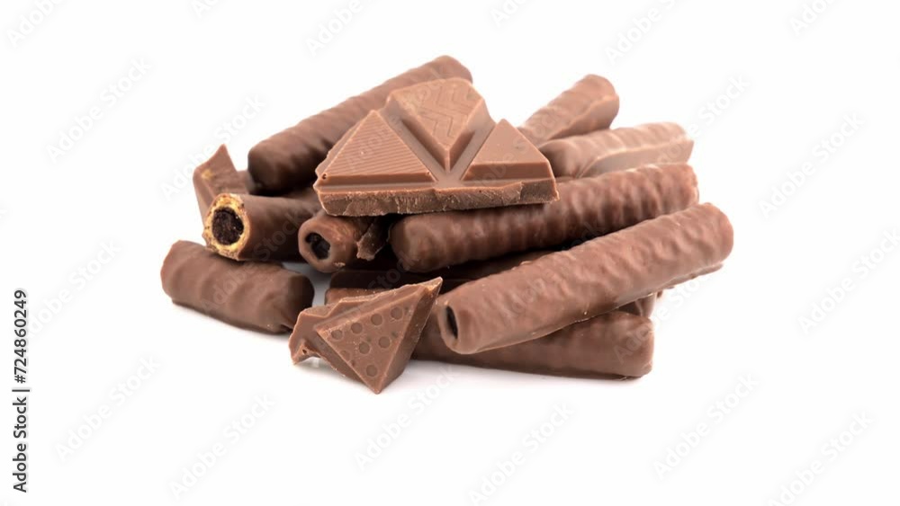 Vidéo Stock Chocolate covered wafer tubes with chocolate coating and ...