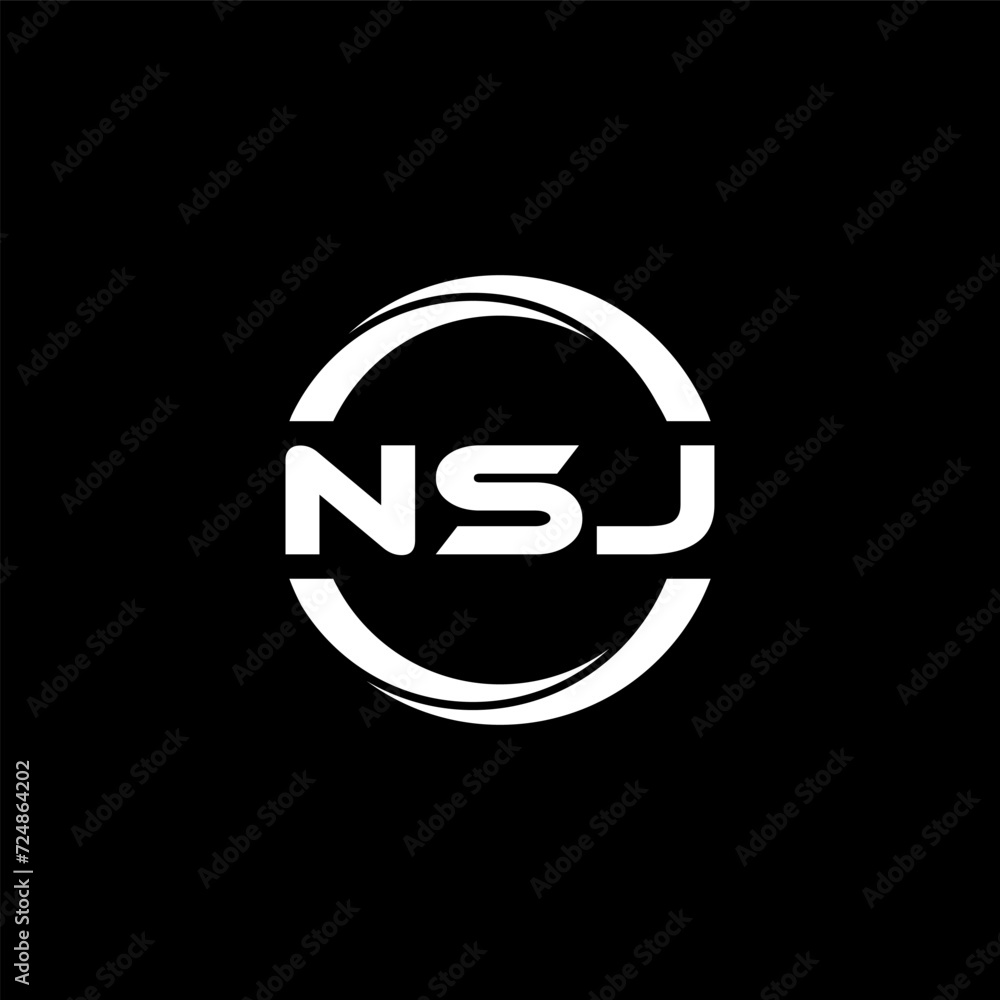 NSJ letter logo design with black background in illustrator, cube logo ...