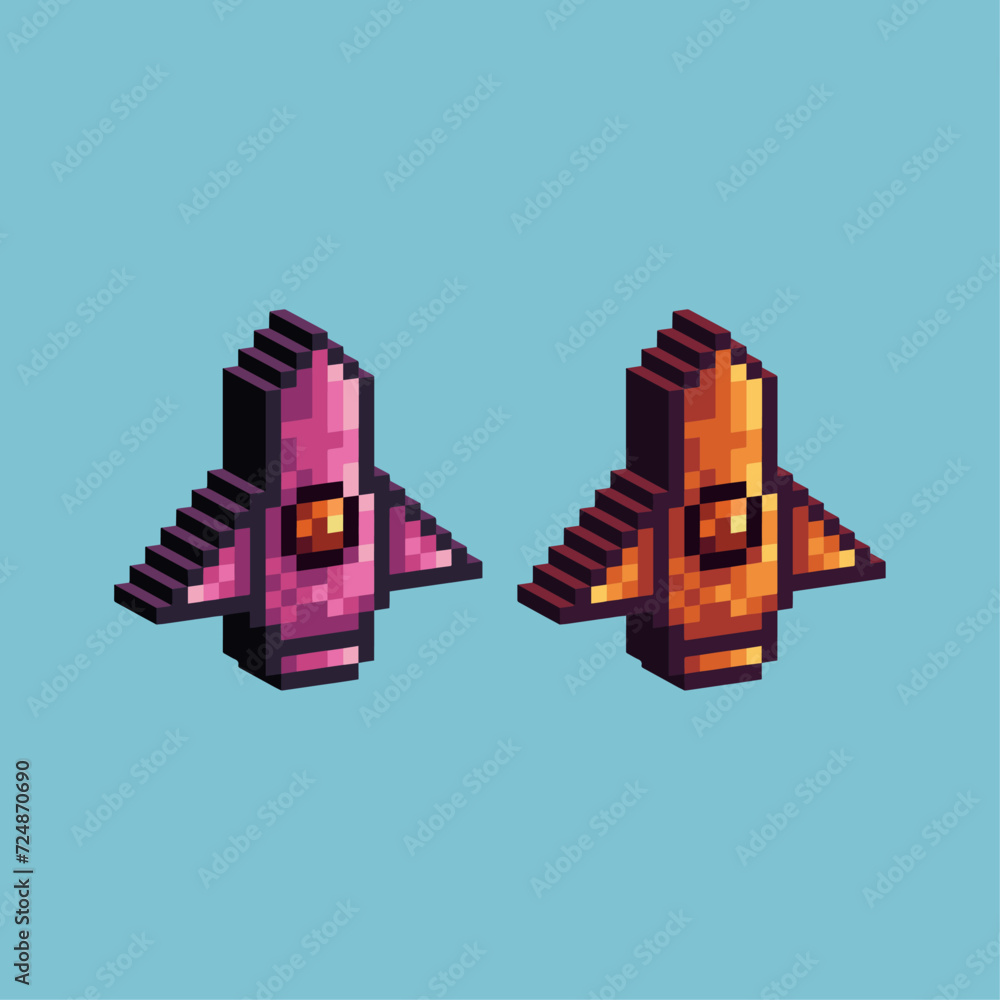 Isometric Pixel art 3d of spaceship icon for items asset. Spaceship ...