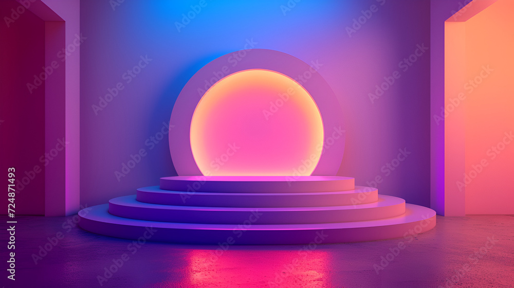 Colorful podium with lighting. Stand wall scene color, realistic ...