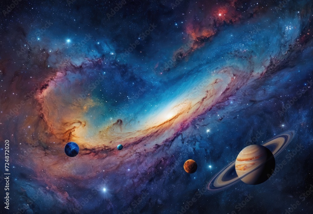 stylish multicolored painting of a galaxy with stars, planets, and ...