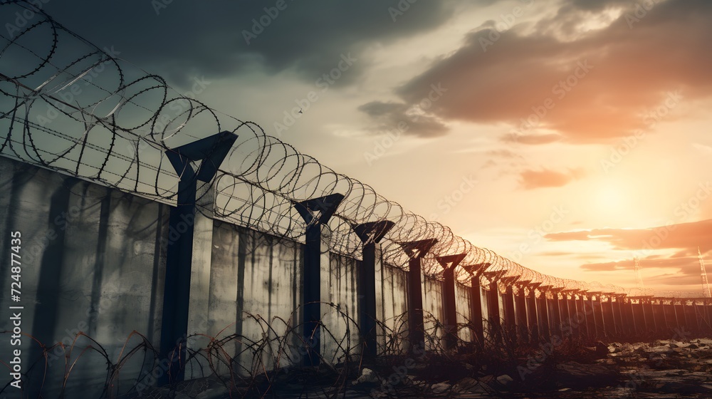 Foto de Prison security fence. Barbed wire security fence. Razor wire ...