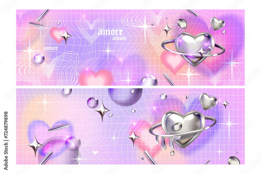 Y2k blur gradient heart background, love futuristic poster, vector ...