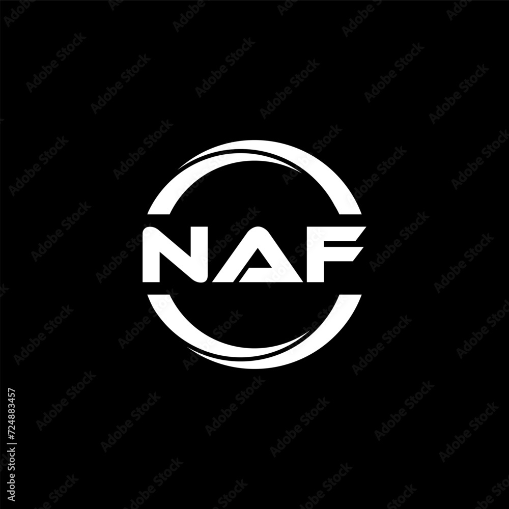 NAF letter logo design with black background in illustrator, cube logo ...