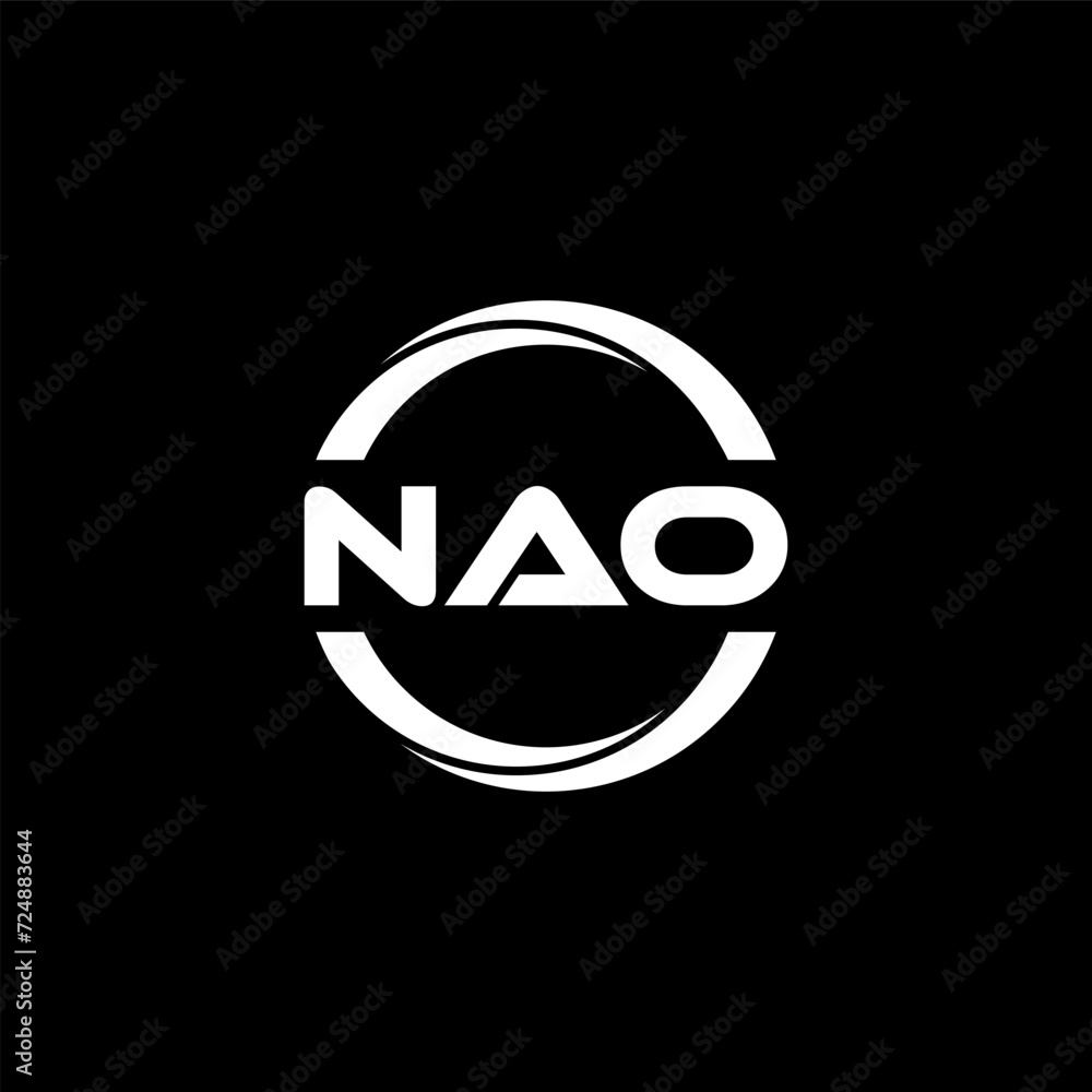 NAO letter logo design with black background in illustrator, cube logo ...