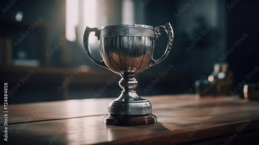 Nice old winner's cup, champion, in a display case. created with ai ...