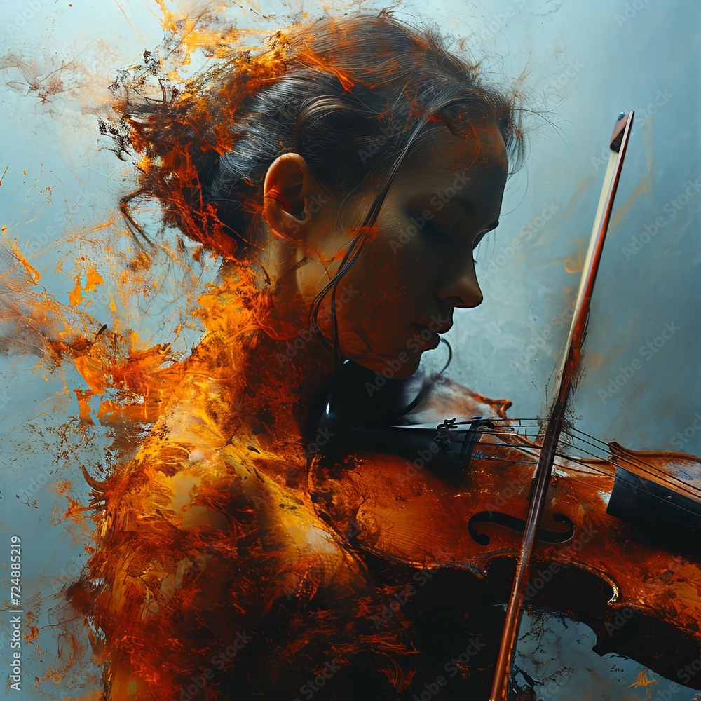 a musician plays the violin in the rain with an emphasis on strong ...