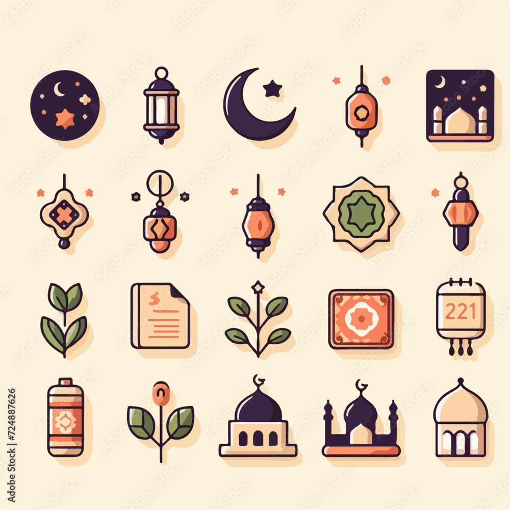 Set of Islamic doodle element related to holly Ramadan. Illustration ...