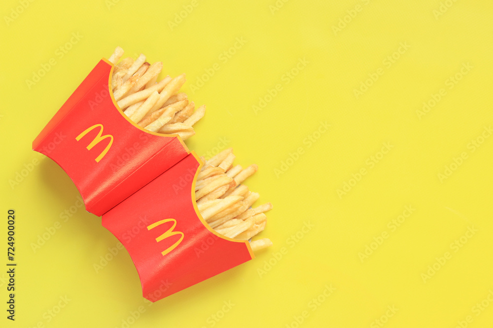 Kyiv, Ukraine - January 31, 2024: French fries in paper packaging on a ...
