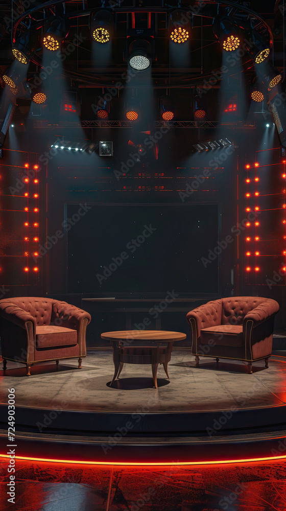 Stage Set for Showbiz: An Empty Game Show Talk Show Set with Stage ...
